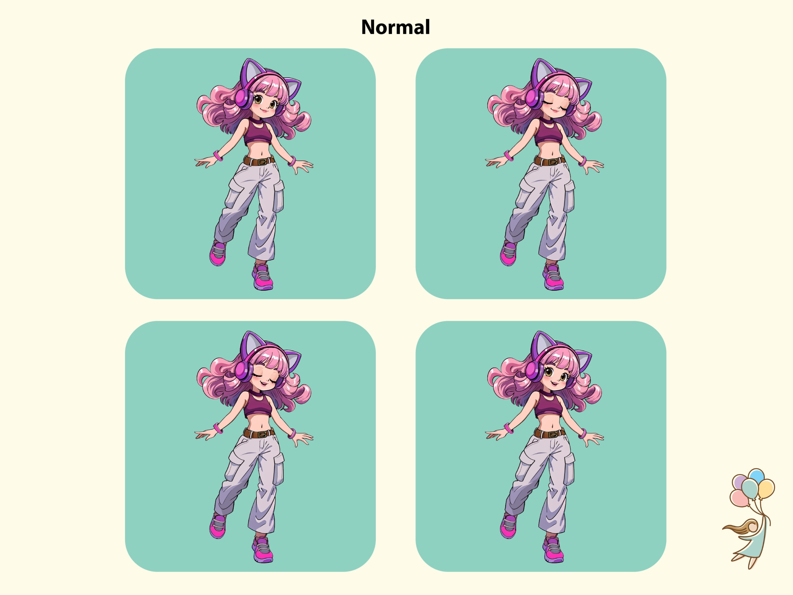 Chibi Purple Anime Gamer Cat Girl With Pink Hair Pngtuber Kawaii Chibi ...