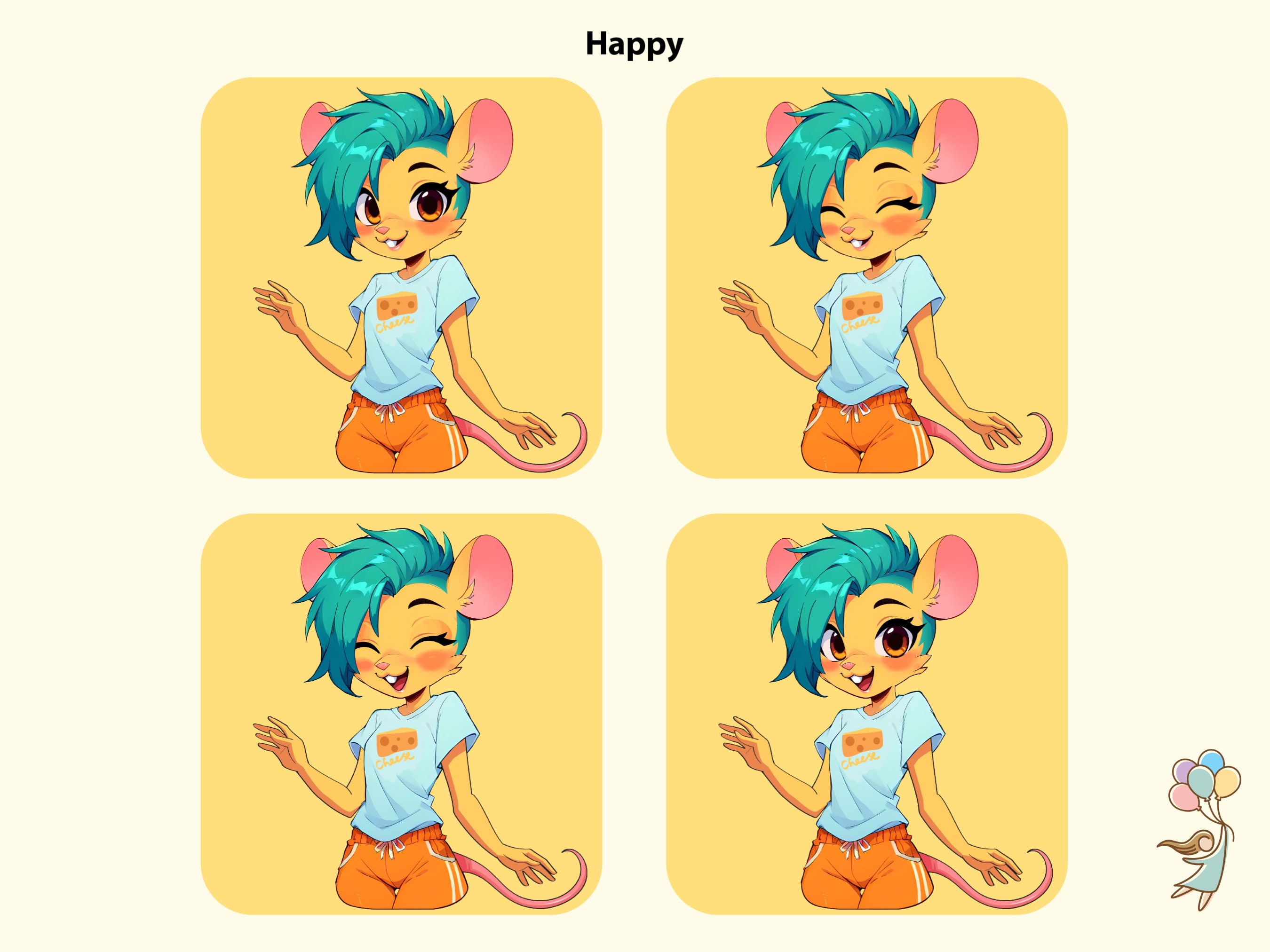 Cartoon Anime Anthro Cute Mouse Girl in Cozy Shirt Pngtuber | Kawaii ...