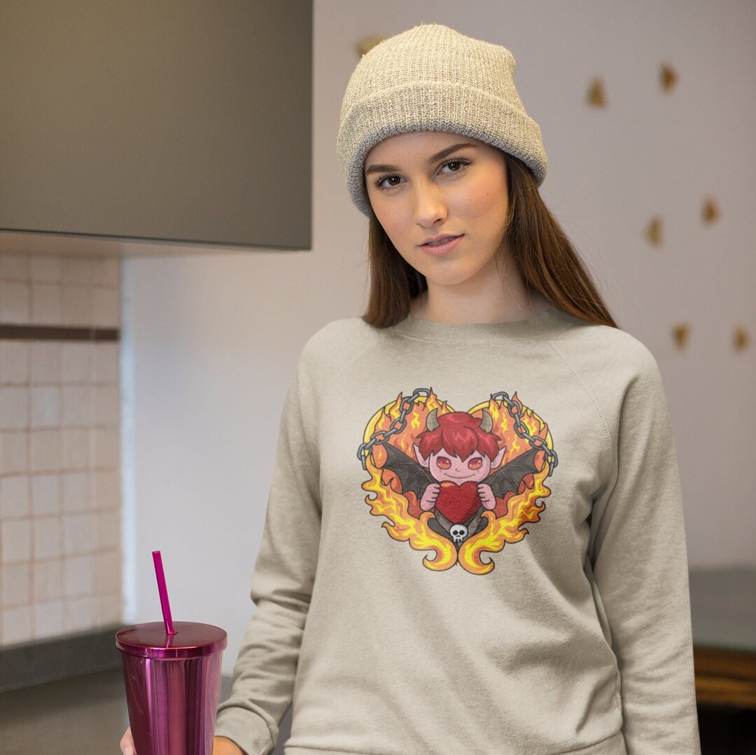 Kawaii Devil Sweatshirt Valentine Heart Goth Crewneck Satan Devil Shirt ...