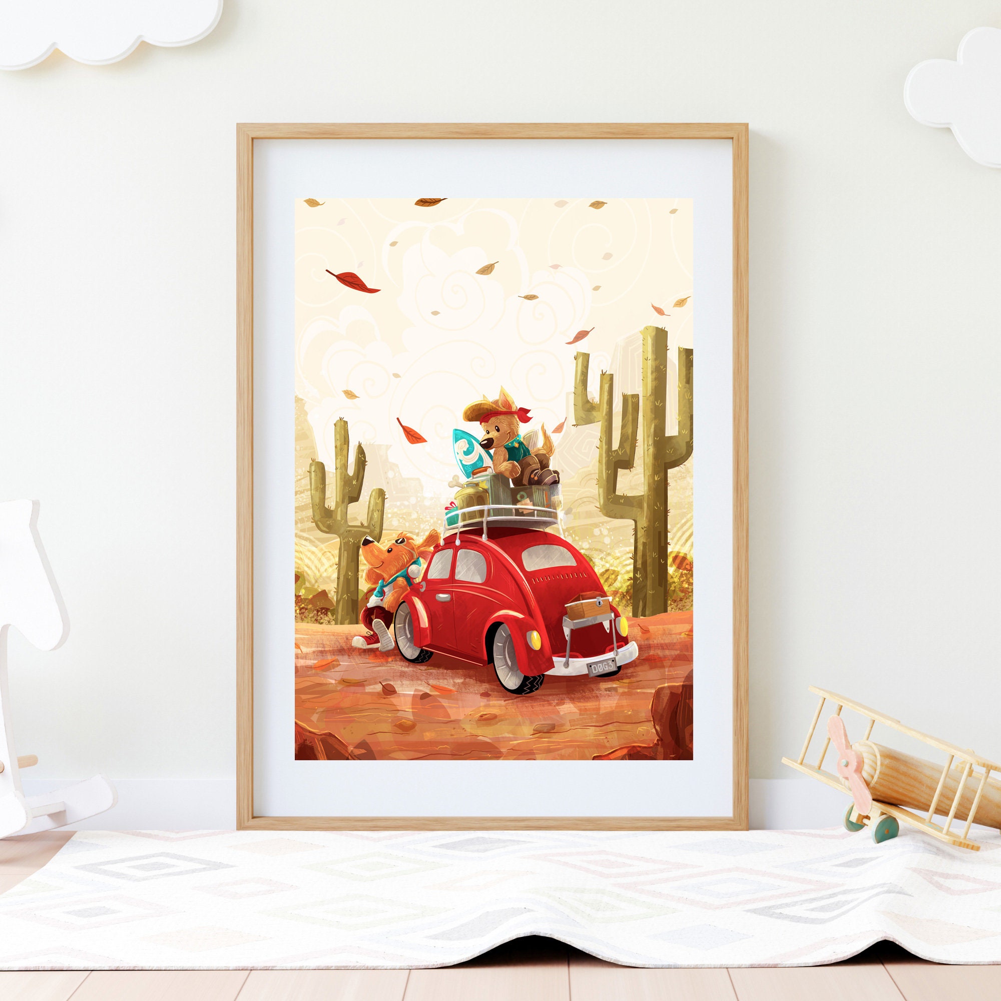 Cute Dogs Wall Decor, Whimsical Art Print, Kawaii Dog Poster, Adventure ...