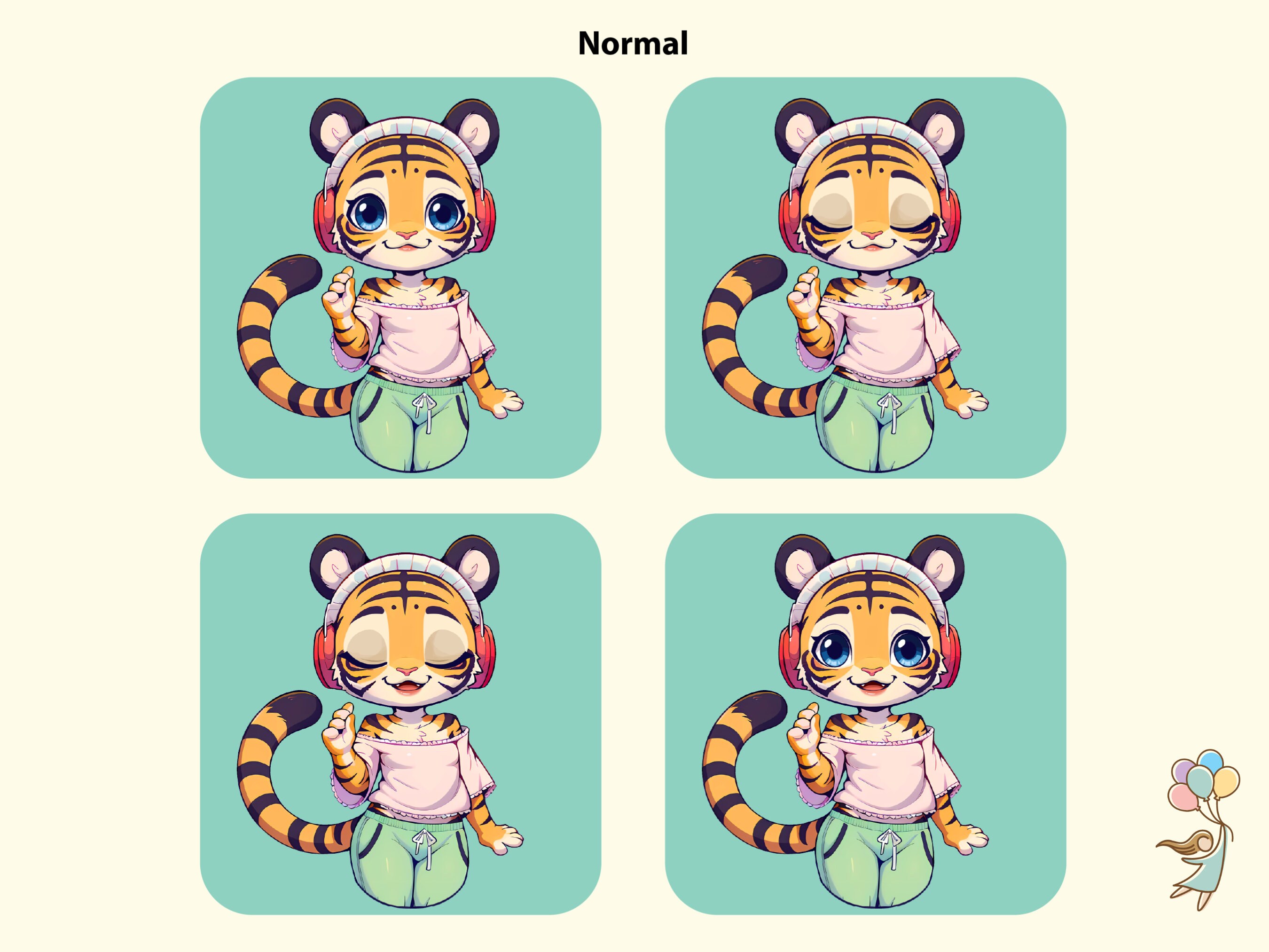 Cute Chibi Anime Anthro Gamer Tiger Girl in Comfy Sweatpants Pngtuber ...