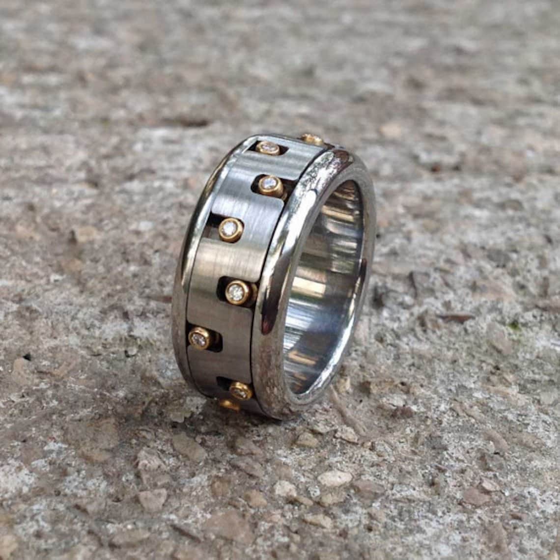 Mens Unique Ring Men's Diamond Spinner Ring Mixed Metal Jewelry ...