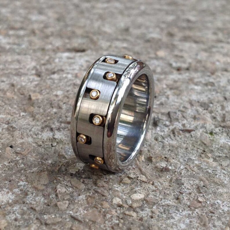 Mens Unique Ring Men's Diamond Spinner Ring Mixed Metal Jewelry ...