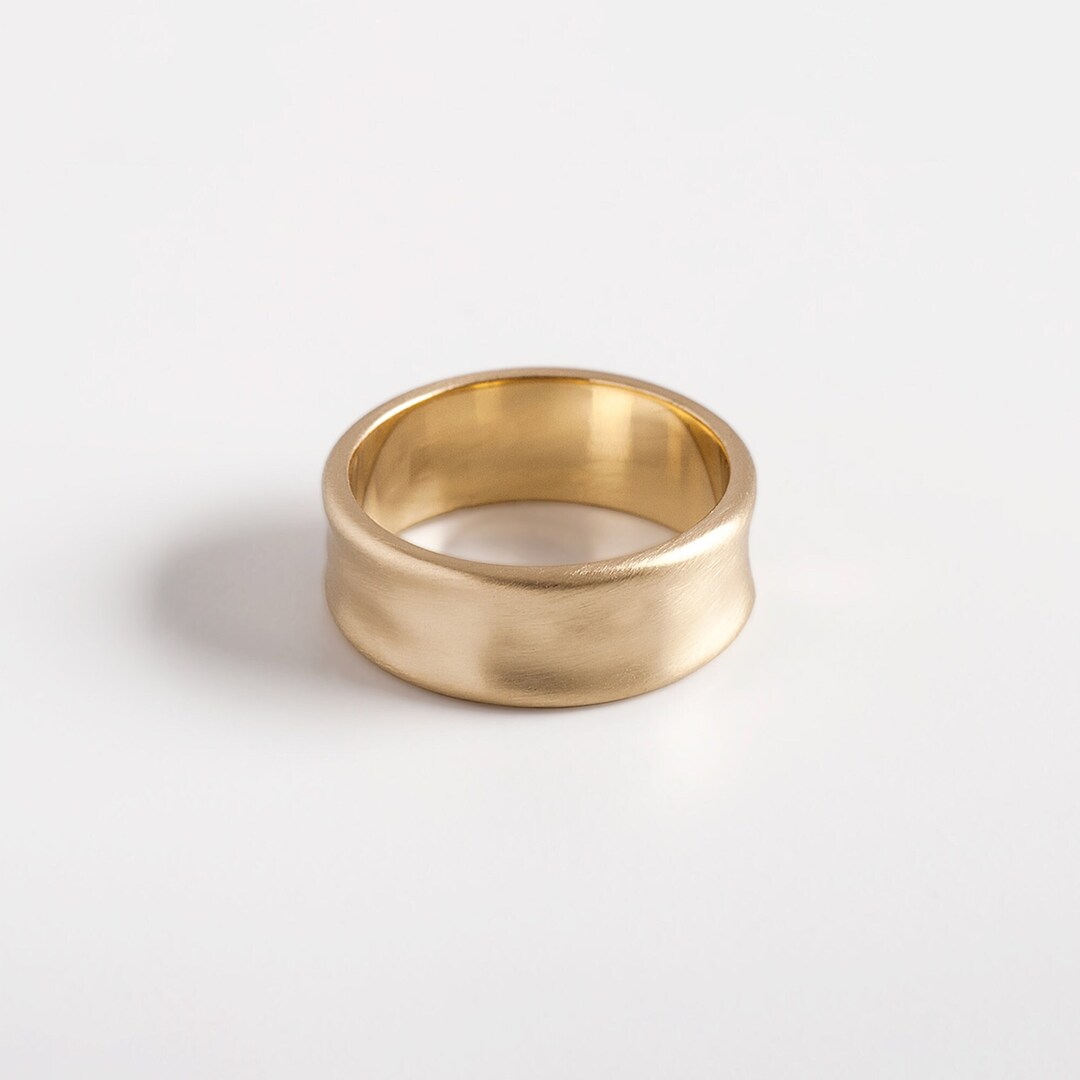 18k Gold Wedding Band, Wide Wrinkle Texture Ring - Etsy