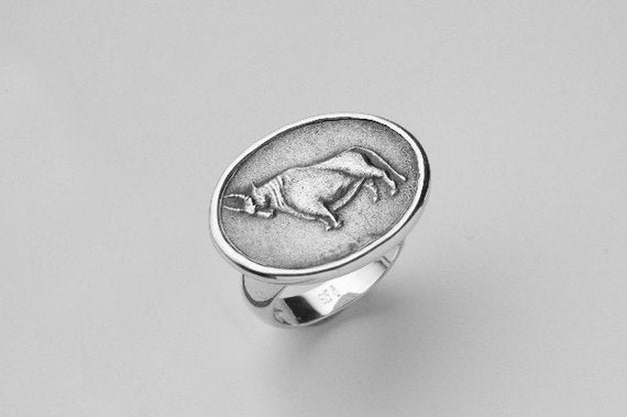 Sterling Silver Signet Taurus Ring for Men Zodiac Signet | Etsy