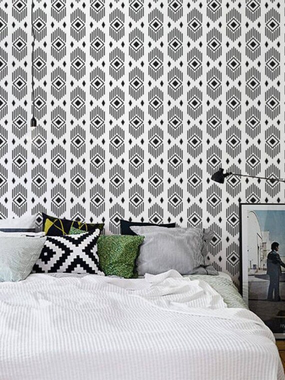 Aztec Print Black And White Wallpaper