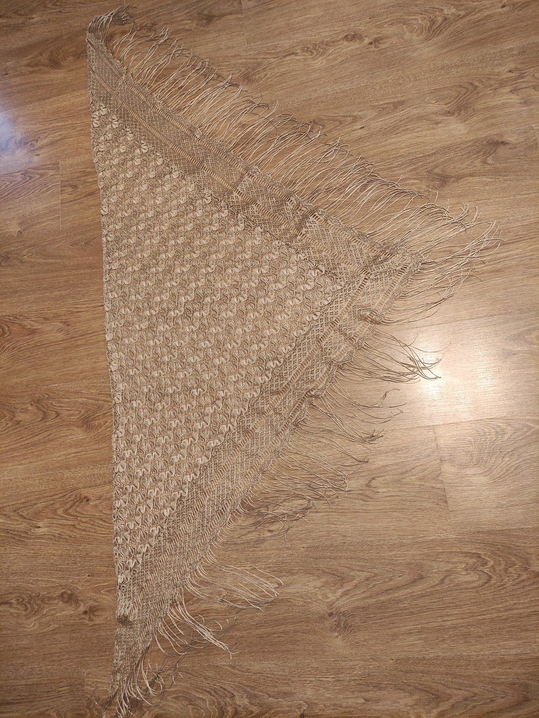 Polish Dark Gold / Old Gold Lace Shawl Fringes Flowers Shoulder Wrap ...