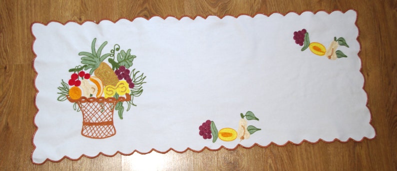 Polish White Embroidered Table Runner Basket Exotic Fruit - Etsy