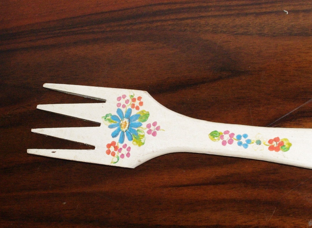 Rare 70s Vintage Wooden Decorative Fork White Folk Country Wall Decor ...