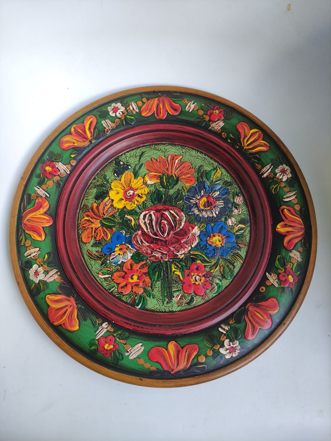 Polish Floral Folk Plate Wooden Plate Decorative Wall Plate Home Decor ...