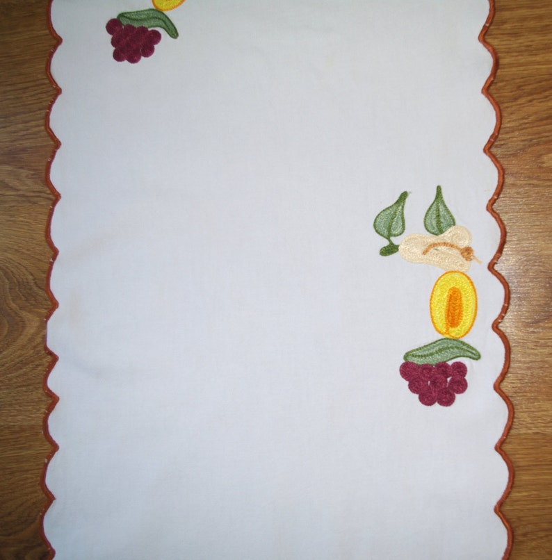 Polish White Embroidered Table Runner Basket Exotic Fruit - Etsy