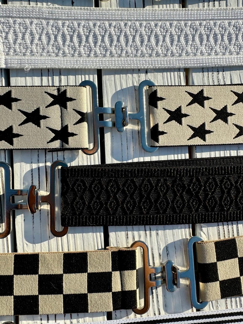 Equestrian Belts • 2 Inch • Adjustable • Elastic • Black and White ...