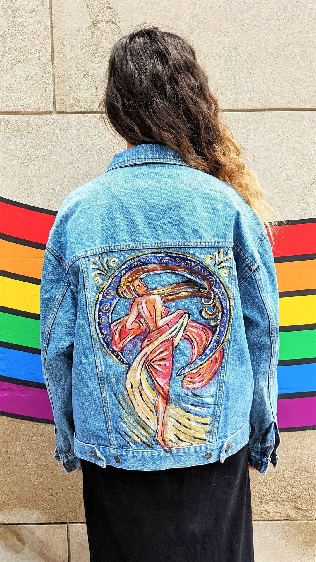 Alphonse Mucha Inspired Vintage Denim Jacket M - Etsy