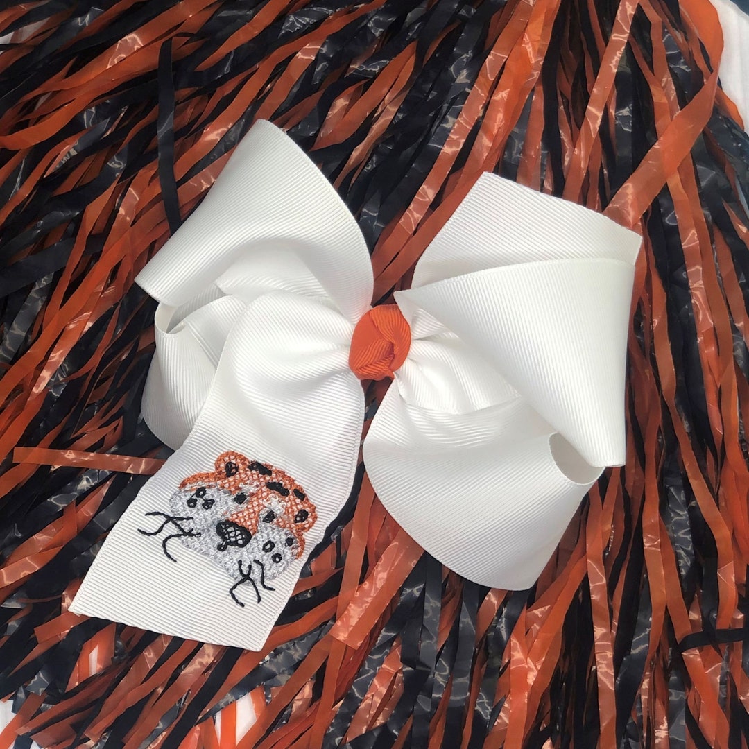 Embroidered Tiger Hair Bow: Orange & Navy Game Day Bow - Etsy