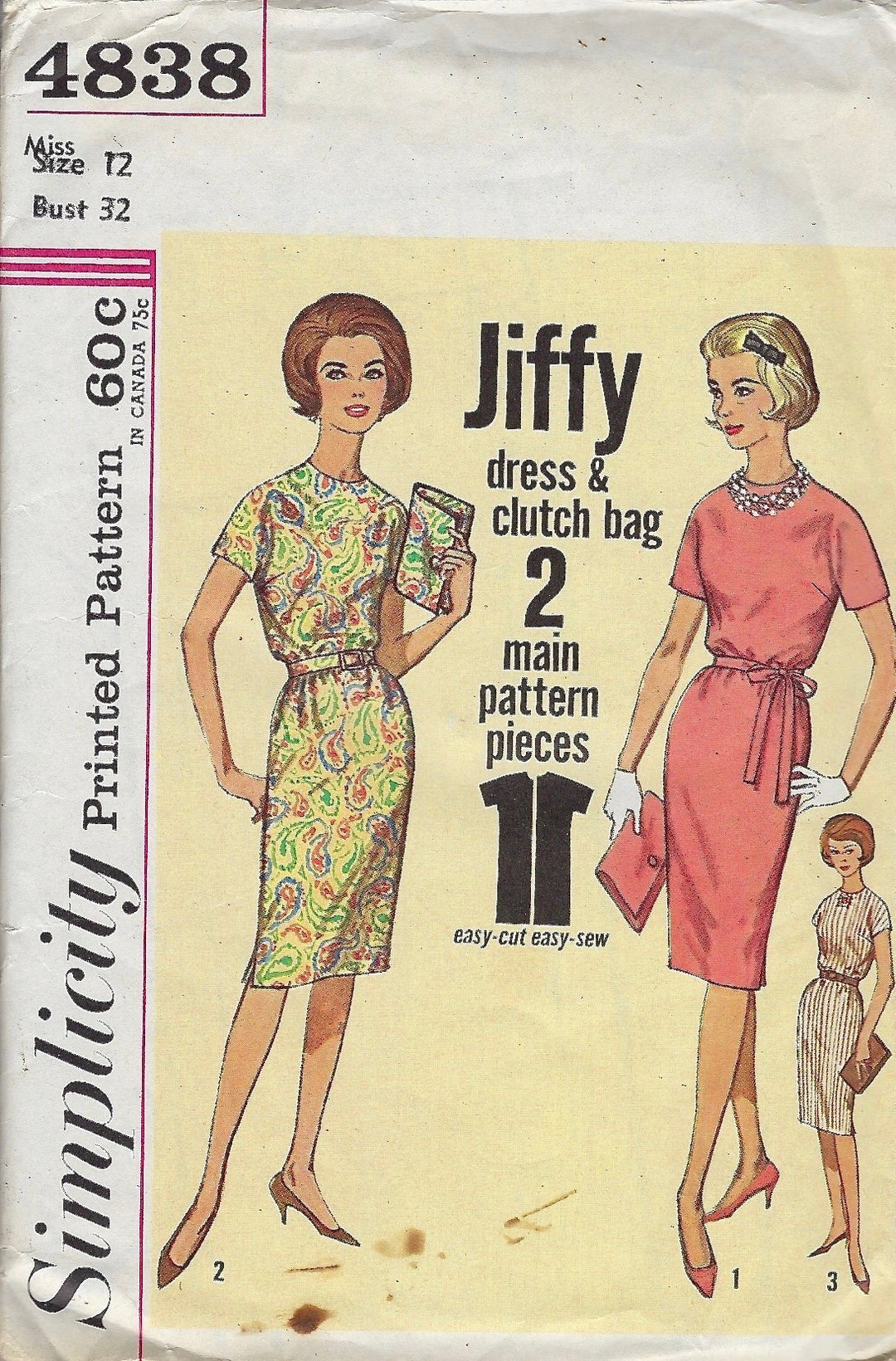 Vintage Simplicity Dress Sewing Pattern 4838 Size 12 Jiffy Dress and ...