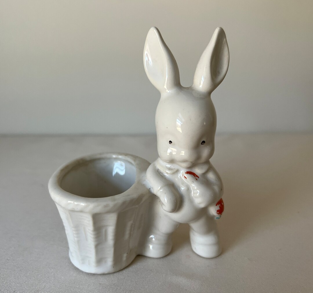 Vintage Ceramic Rabbit Planter, Circa 1960s, White With Basket, Super ...
