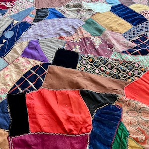 Antique Crazy Quilt of Irregular Shapes in Velvets Silks and Satins ...
