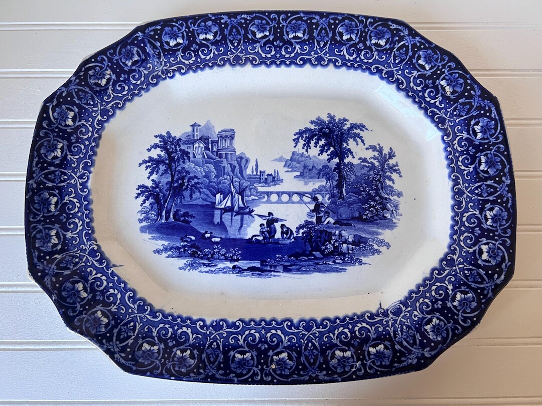 Blue and White Flow Blue Platter Extra Large Size Thomas Furnivals ...