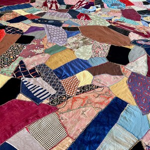 Antique Crazy Quilt of Irregular Shapes in Velvets Silks and Satins ...