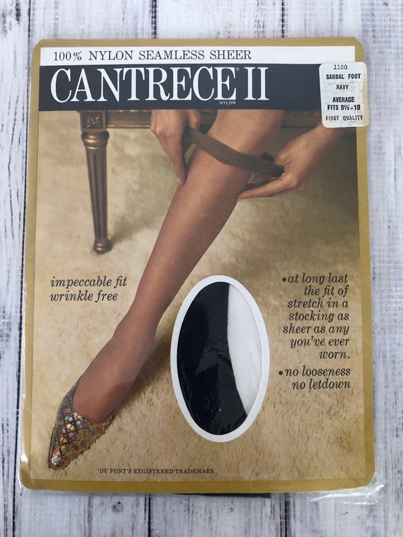 Vintage Nylon Stockings Cantrece Ii Navy Blue Sandal Gem