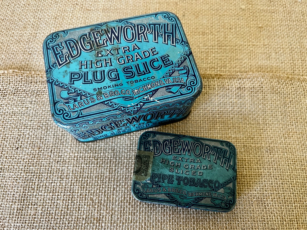 Vintage Blue Metal Edgeworth Tobacco Tins, Set of Two Tin Litho Boxes ...