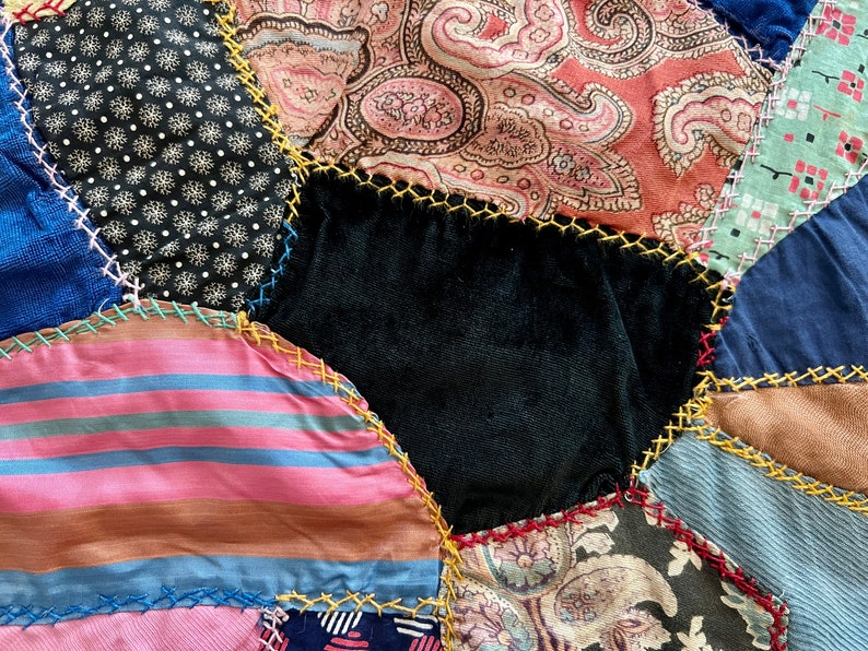 Antique Crazy Quilt of Irregular Shapes in Velvets Silks and Satins ...