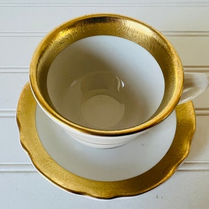 Vintage Heavy Gold Teacup and Saucer by Jackson Custom China Stoneware ...