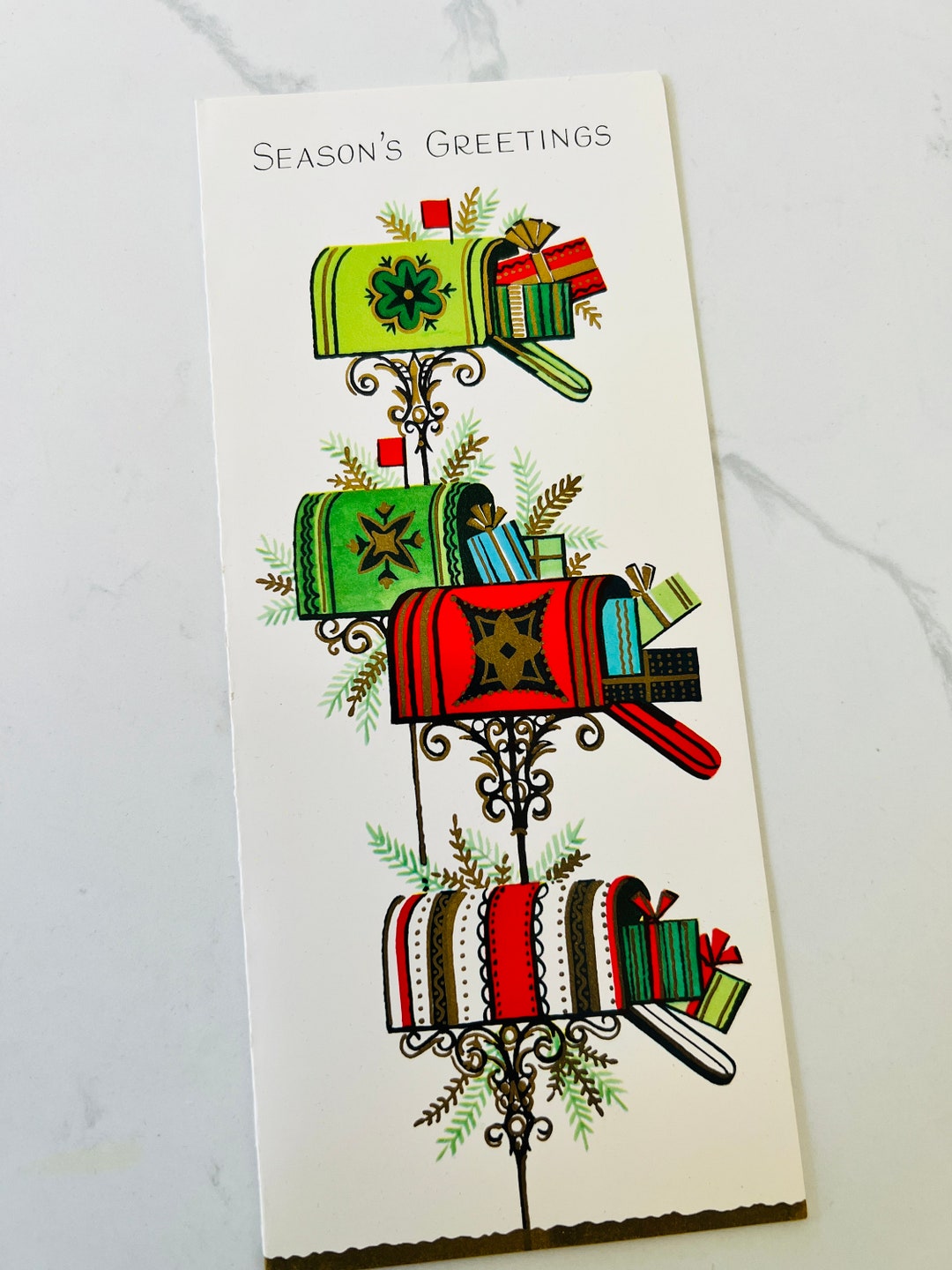 Vintage Mid Century Christmas Card Circa 1960s Mailboxes With Cards and ...