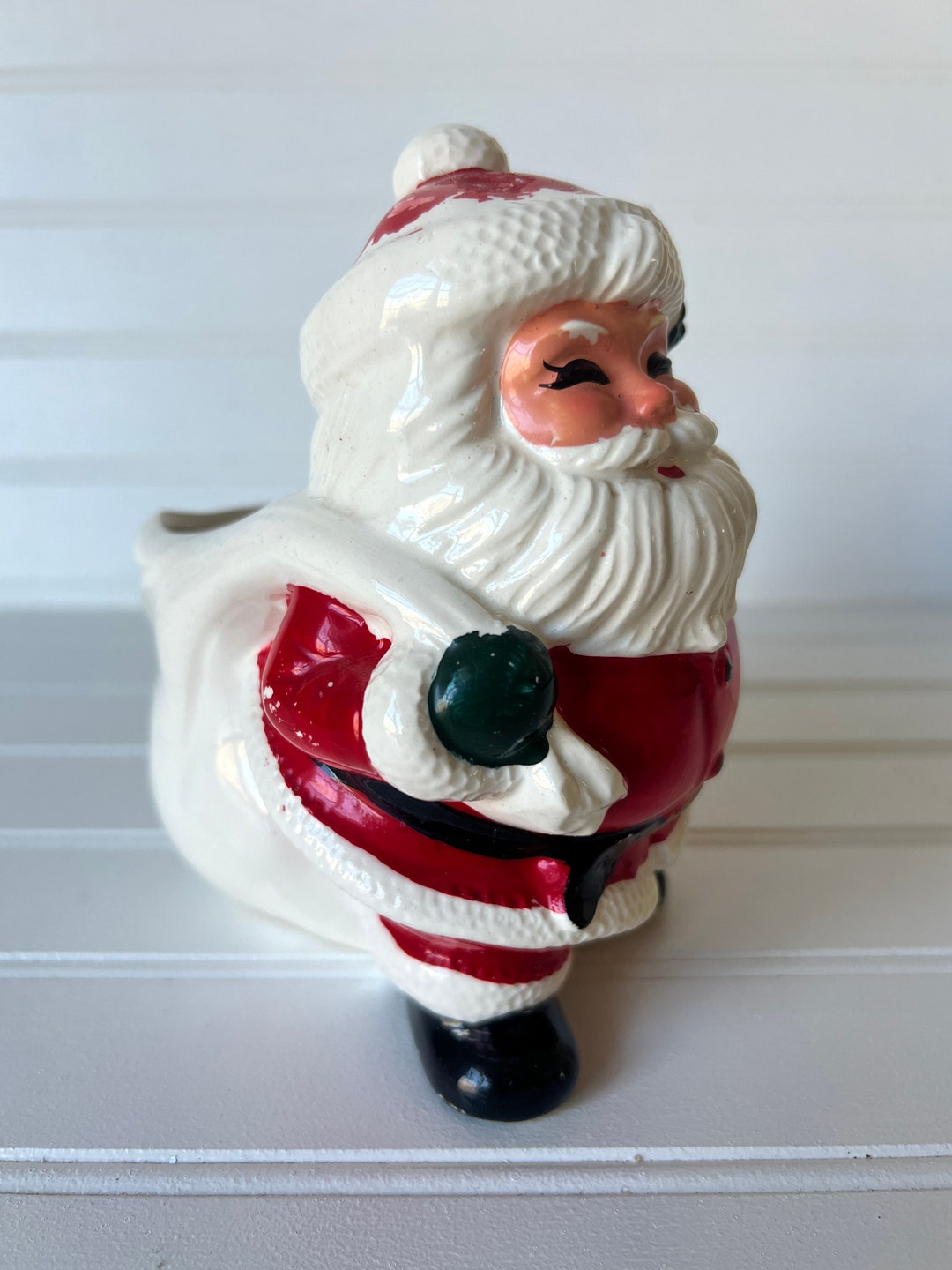 Vintage Ceramic Santa Claus With Sack Planter or Candy Holder, Mid ...