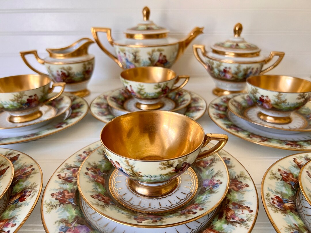Antique Courting Couple Porcelain Tea Set Beautiful Gold - Etsy