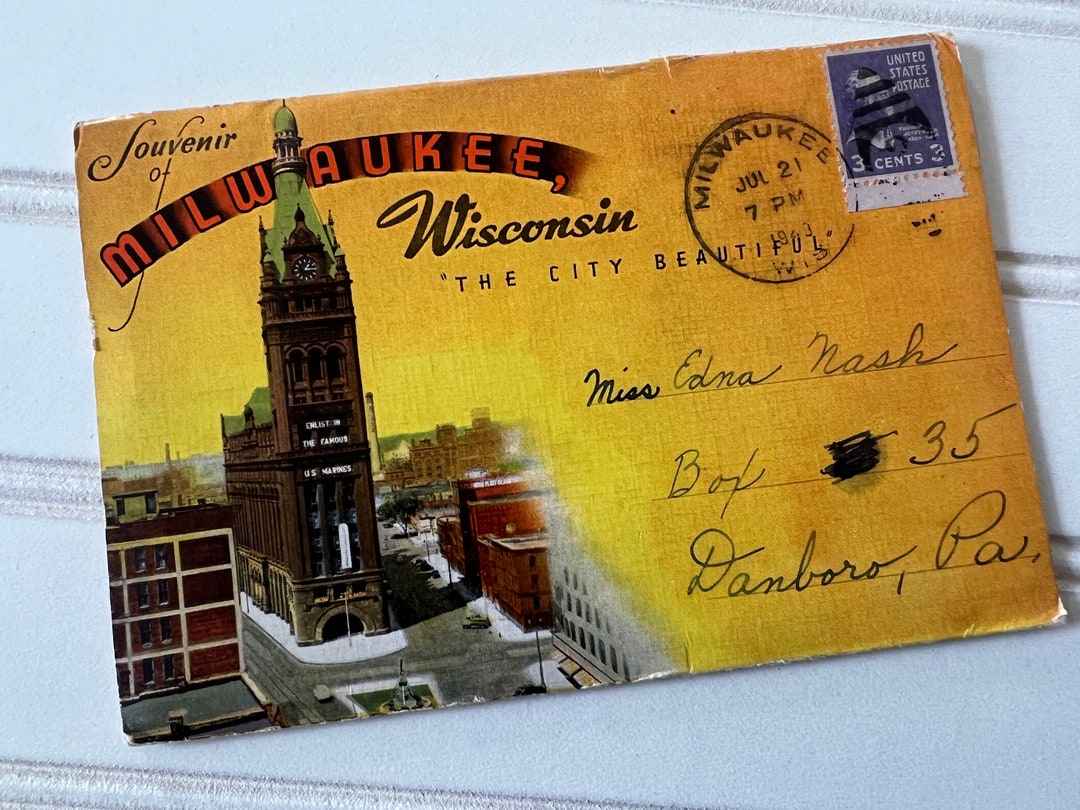 Vintage Milwaukee Wisconsin Postfolder Postcard Postmarked 1943 ...