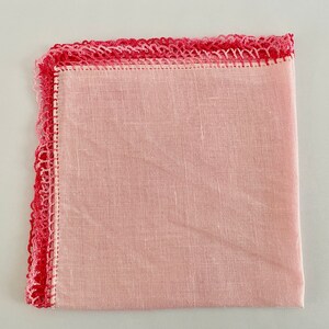 Vintage Pair of Pink Handkerchiefs With Hand Crocheted Edge in Cotton ...
