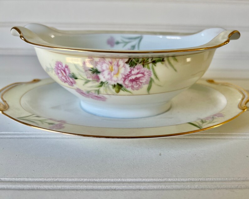 Noritake Morimura China Pink Carnation Pattern Gravy Boat With Attached ...