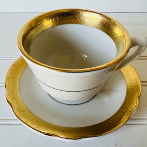 Vintage Heavy Gold Teacup and Saucer by Jackson Custom China Stoneware ...