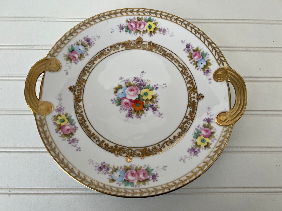 Antique Nippon Morimura Handled Cake Plate Hand Painted Flower Heavy ...