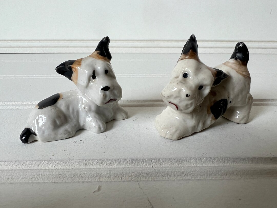 Vintage Par of Terrier Dogs Figurine Porcelain Dogs Statue Brown ...