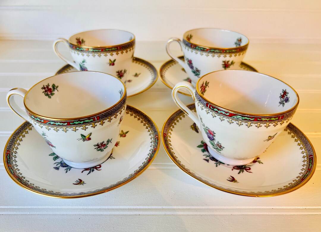 Vintage Spode Lowestoft Flowers Set of Four Tea Cups and Saucers Pretty ...