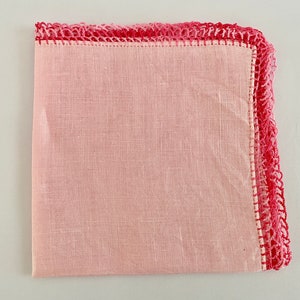 Vintage Pair of Pink Handkerchiefs With Hand Crocheted Edge in Cotton ...