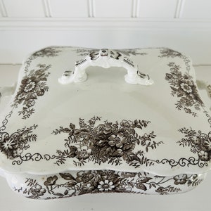 Antique Brown and White Transferware Semi Porcelain Covered Dish Tureen ...