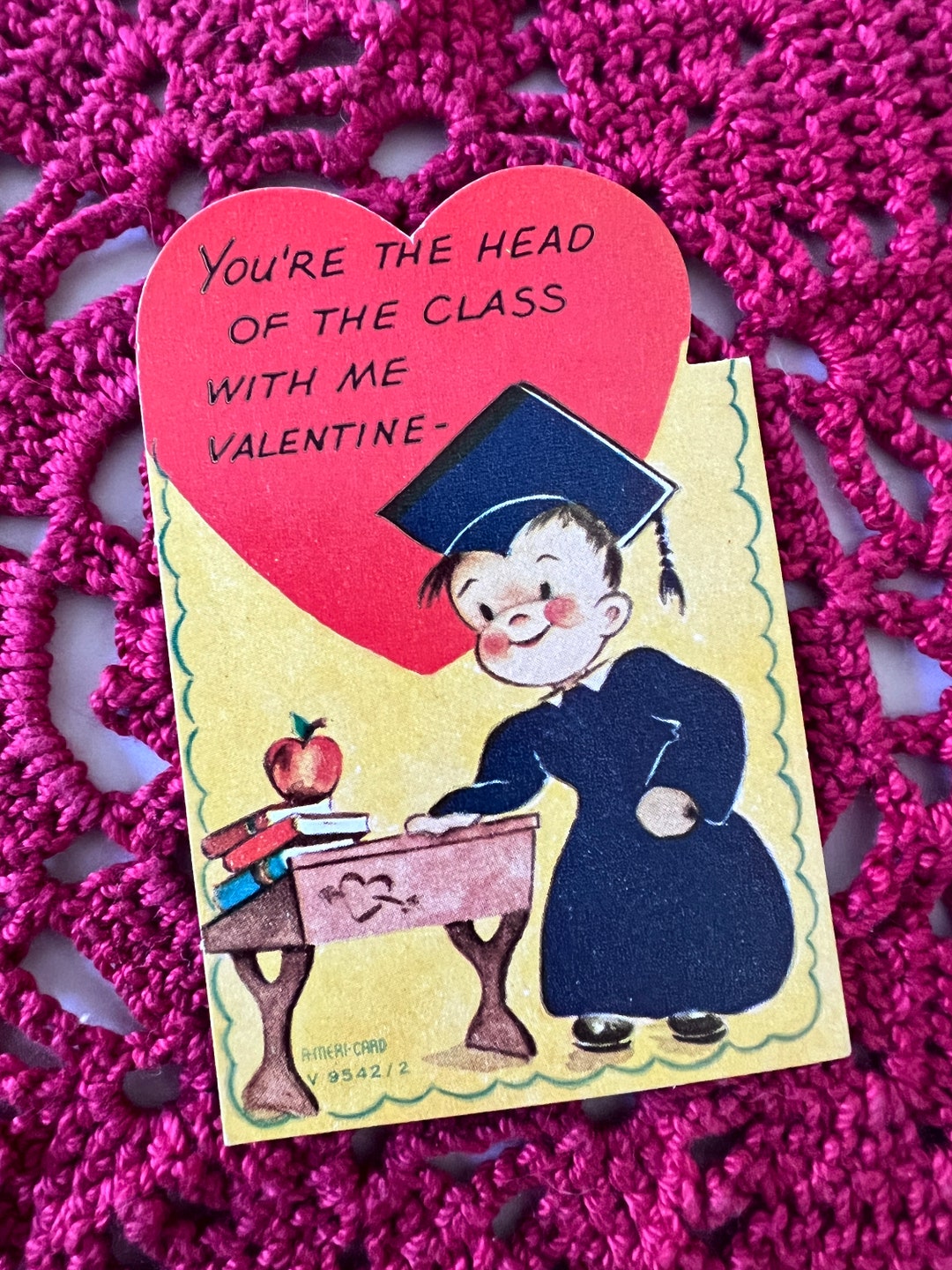 Vintage Teacher Student Valentine Flat Children's School House Friend ...