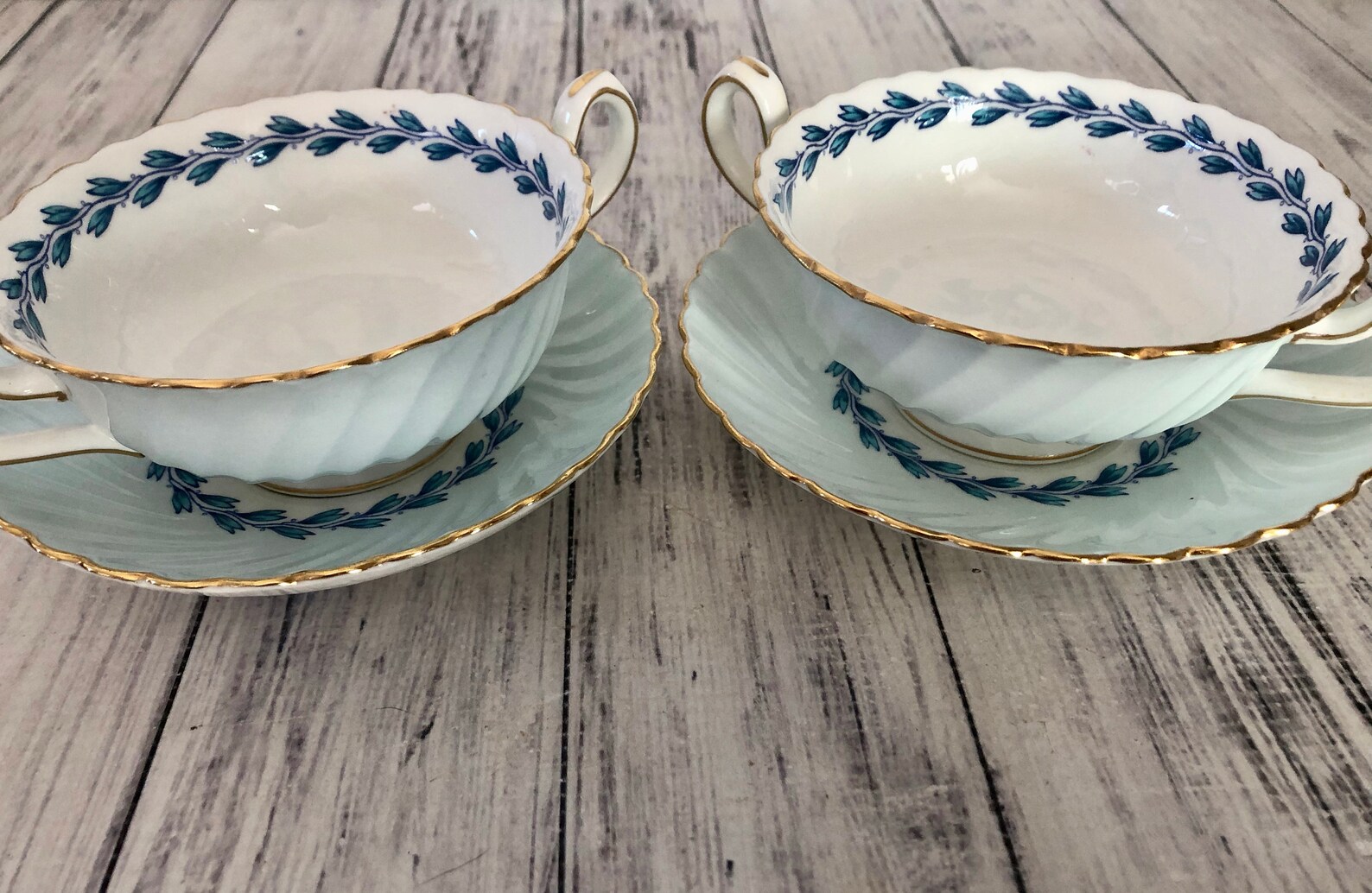 Vintage Minton Cheviot Blue China Two Cream Soup Bowl And | Etsy