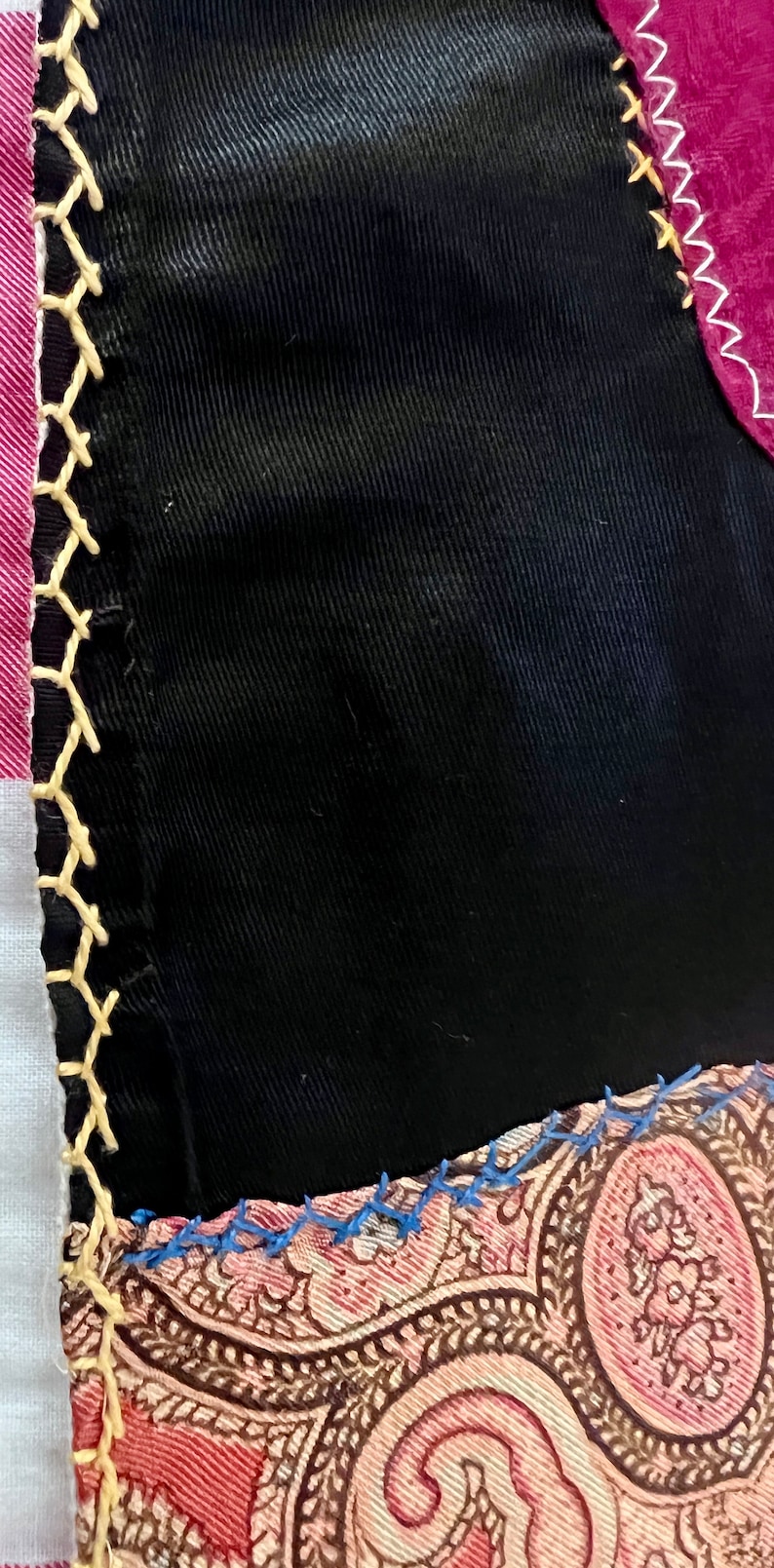 Antique Crazy Quilt of Irregular Shapes in Velvets Silks and Satins ...