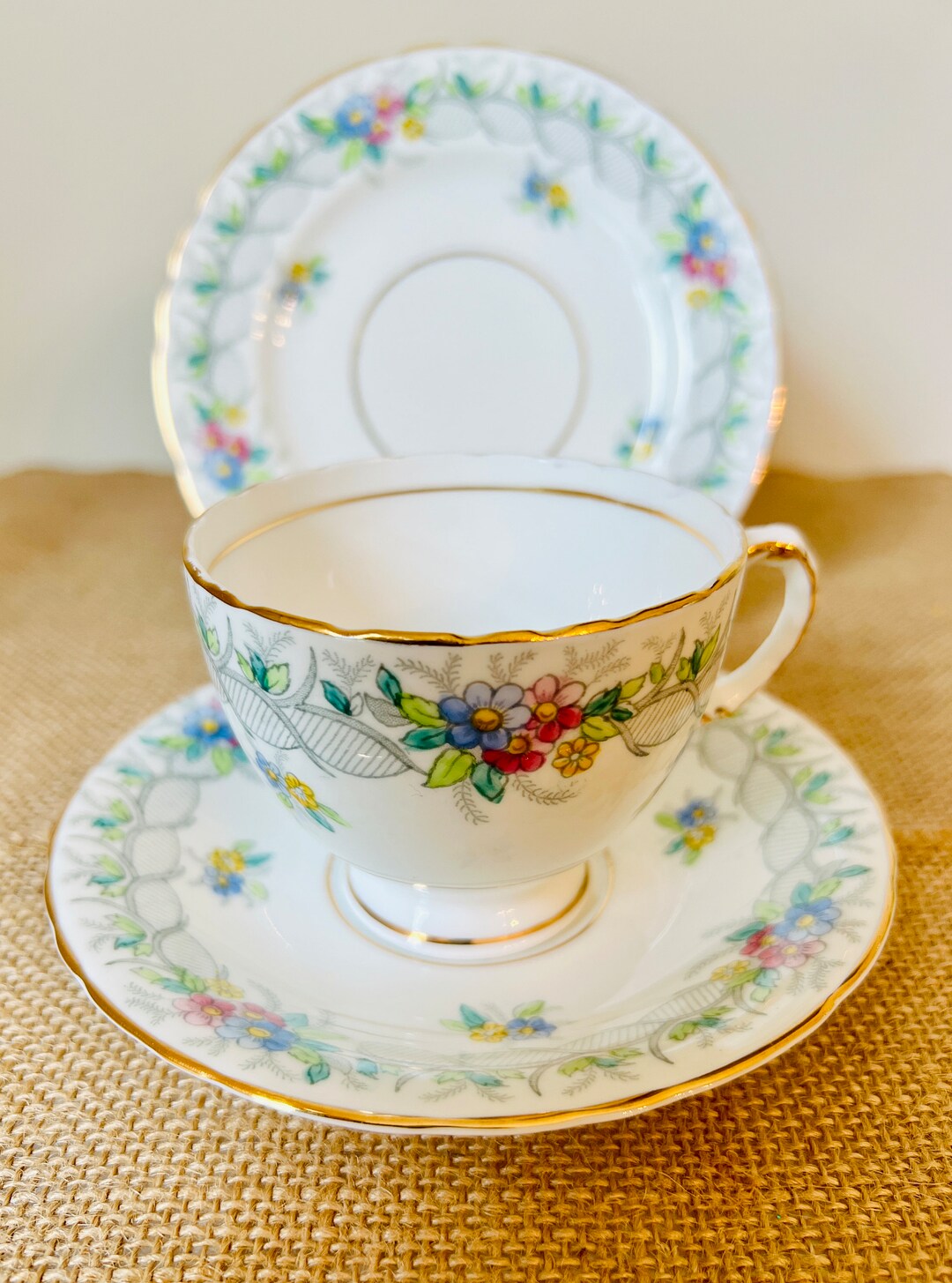 Vintage Blue White Floral Tea Set H M Sutherland England Circa 1900 ...