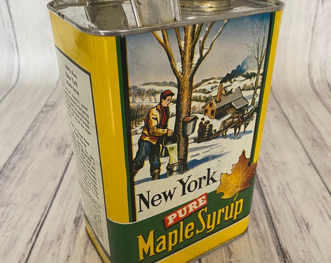 Vintage Maple Syrup Tin Yellow Metal With Great Graphics of Sugar House ...