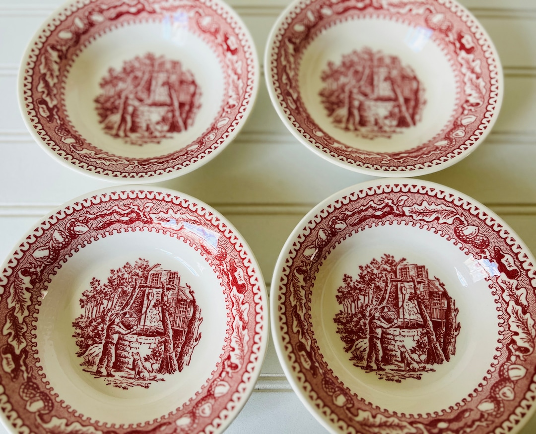 Vintage Red White Dishes Memory Lane by Royal Set of Four Berry or ...