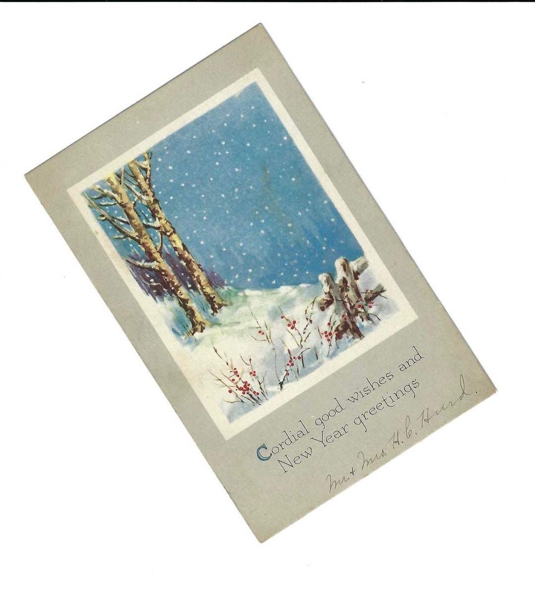 Antique Postcard Winter Scene Gibson New Year's Postcard Postmarked ...