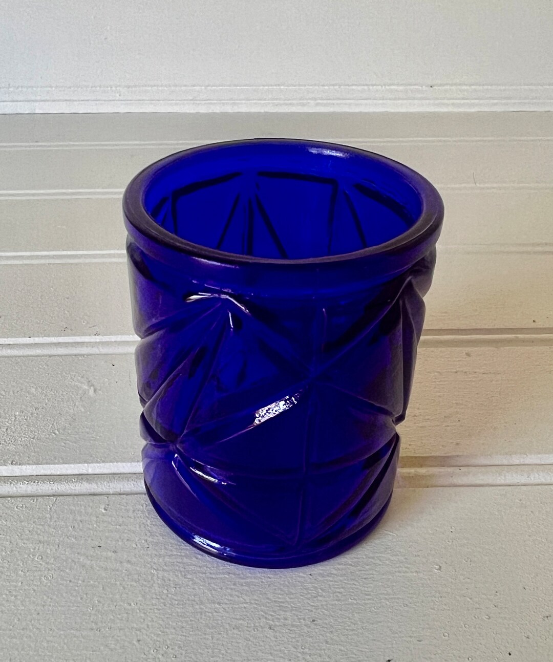 Vintage Cobalt Blue Carved Cut Glass Toothpick Holder Very - Etsy