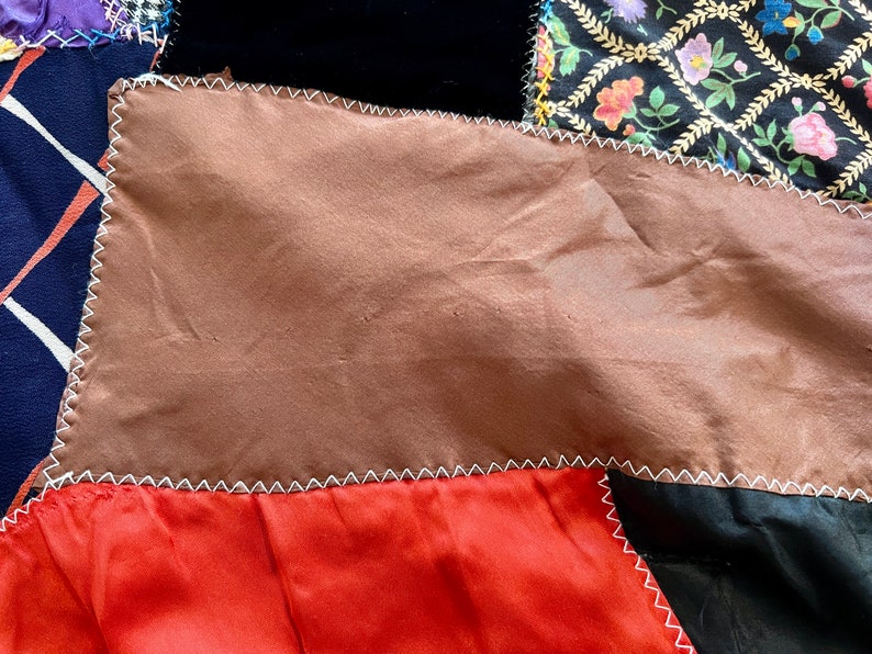 Antique Crazy Quilt of Irregular Shapes in Velvets Silks and Satins ...