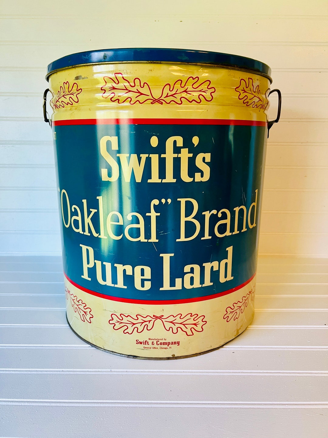 Vintage Swift's Oakleaf Brand Pure Lard Extra Large Advertising Tin 50 ...