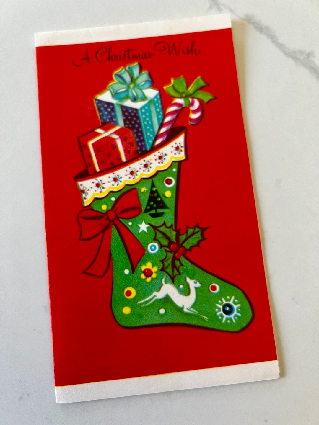 Vintage Christmas Card Stocking Theme Signed No Envelope Mid Century ...